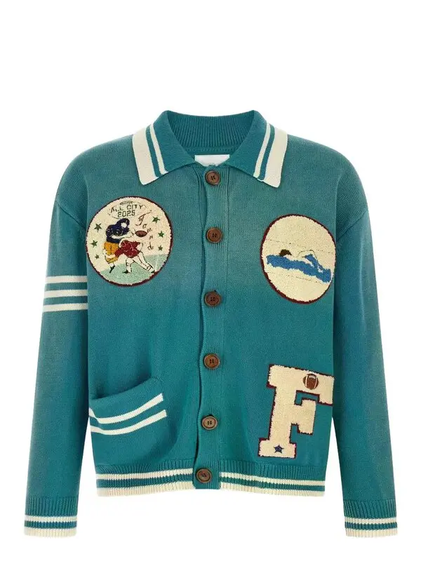 FOUND Varsity Patch-detail Cardigan - Blue