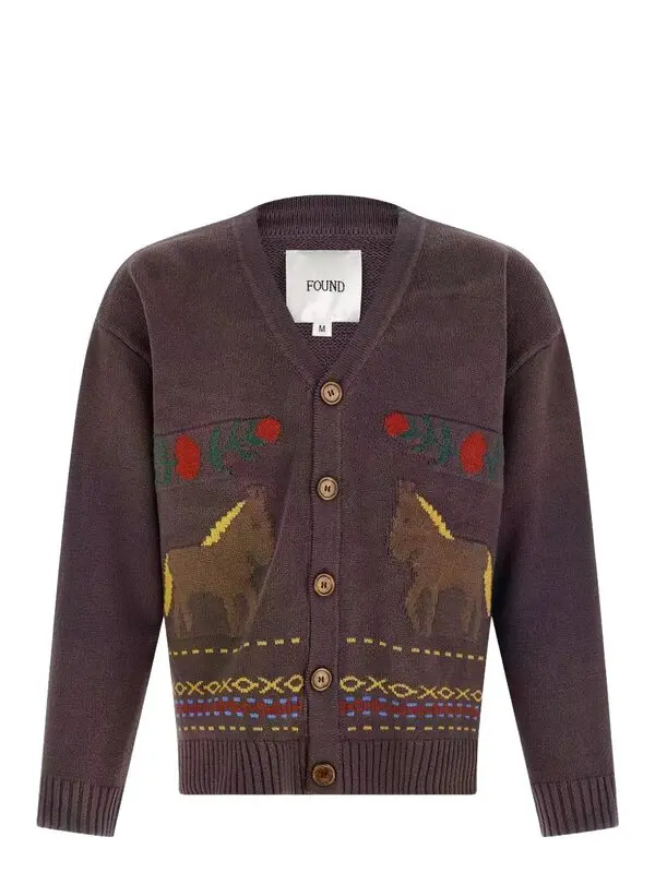 FOUND Jacquard-pattern Horse Cardigan - Brown
