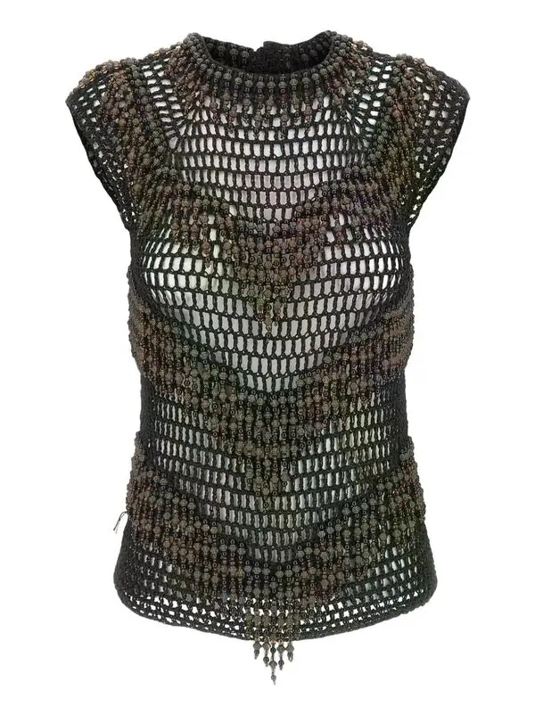 BLESS Amaranto Bead-embellished Crochet Top - Black