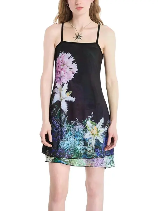 Desigual Floral-print Layered Mini Dress - Green