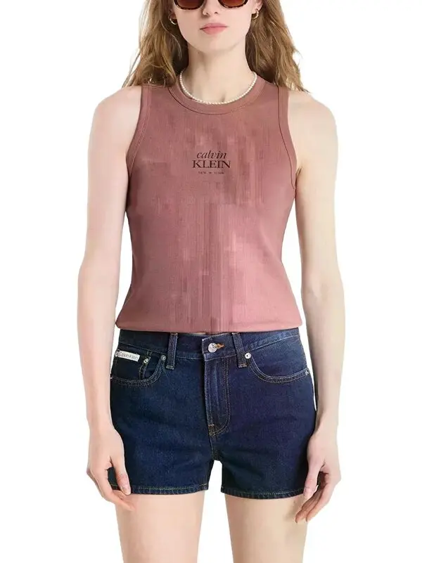 Calvin Klein Logo-print Ribbed Tank Top - Brown