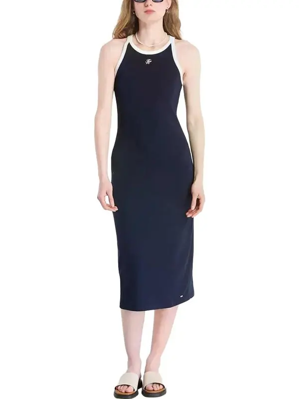 Tommy Hilfiger Contrast-trim Logo-embroidered Midi Dress - Blue