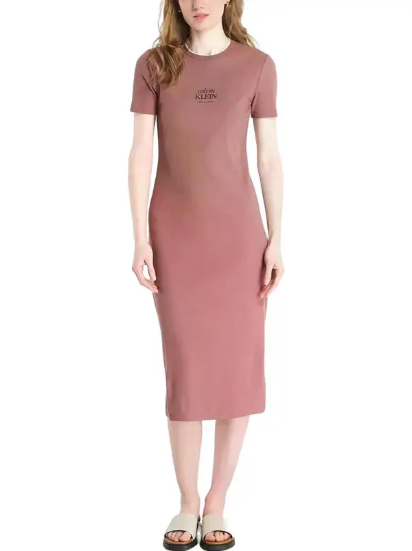 Calvin Klein Print Ribbed Midi Dress - Brown