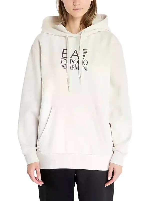 EA7 Logo-print Cotton Hoodie - Neutrals