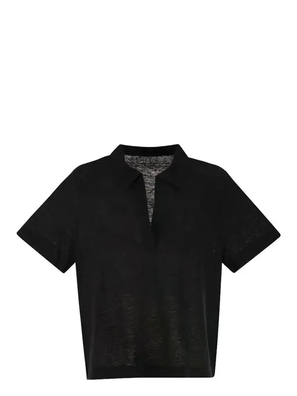 Majestic Filatures Cropped V-neck Polo Shirt - Black