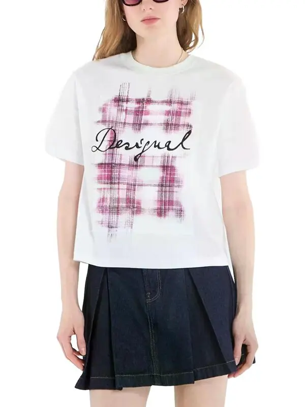 Desigual Checked-logo Cotton T-shirt - White