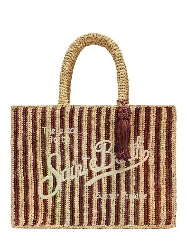 MC2 SAINT BARTH Collette Striped Raffia Tote Bag - Red