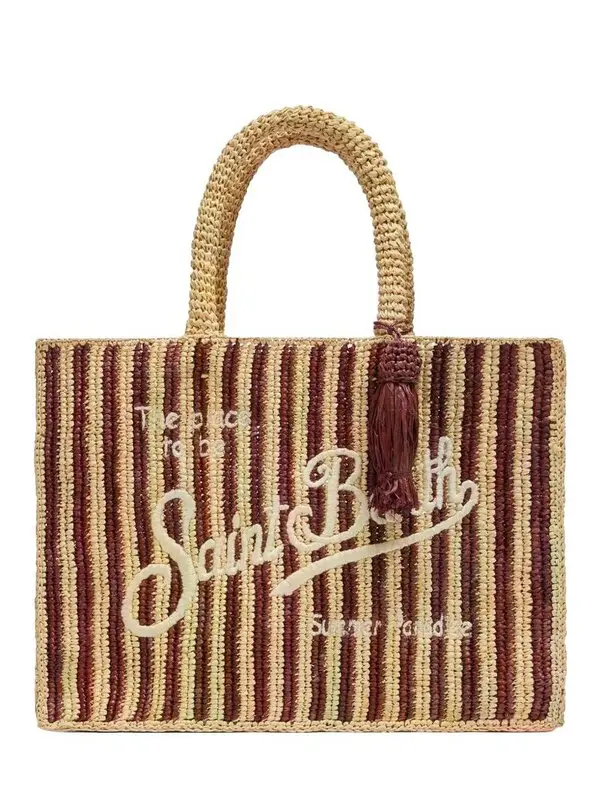 MC2 SAINT BARTH Collette Striped Raffia Tote Bag - Red