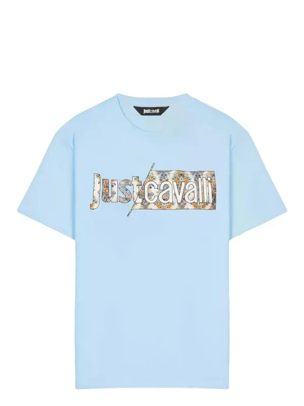 Just Cavalli Floral-logo T-shirt - Blue