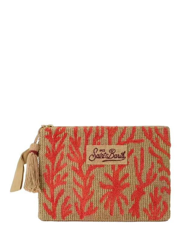 MC2 SAINT BARTH Coral-embroidered Clutch - Neutrals