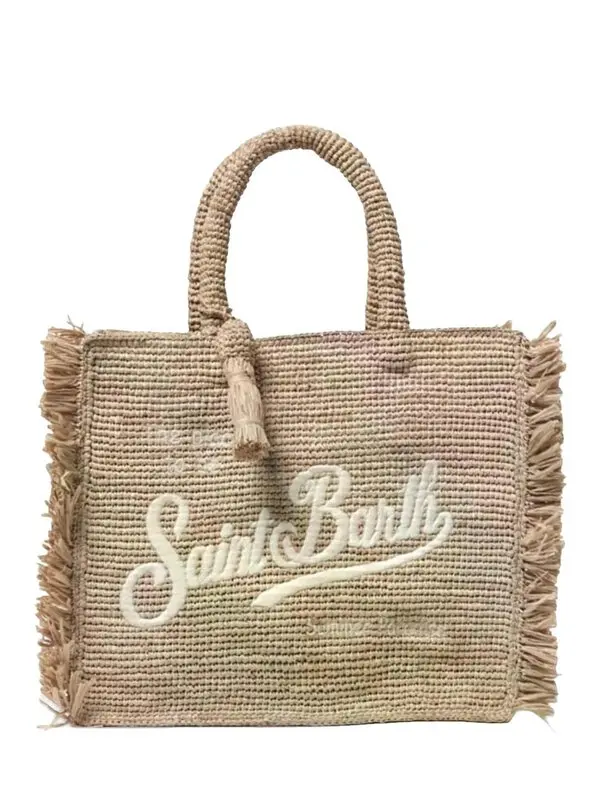 MC2 SAINT BARTH Fringed Logo-embroidered Raffia Tote Bag - Neutrals