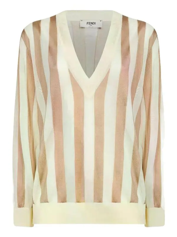 Fendi Striped V-neck Sweater - Neutrals