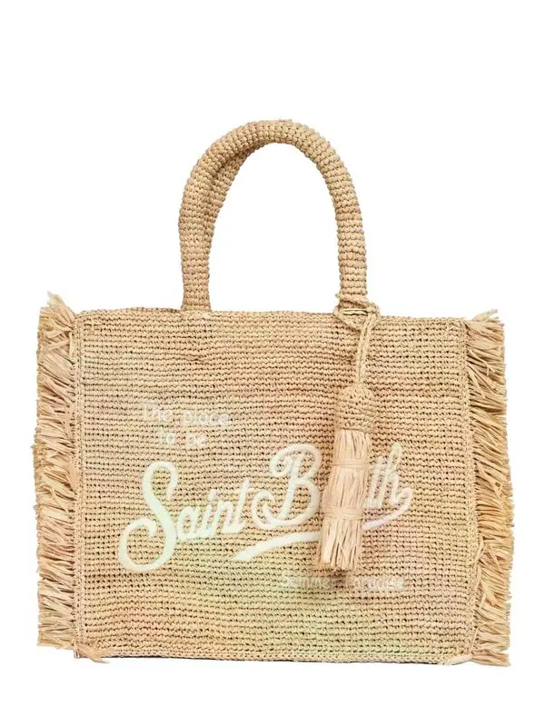 MC2 SAINT BARTH Logo-embroidered Fringed Tote Bag - Neutrals