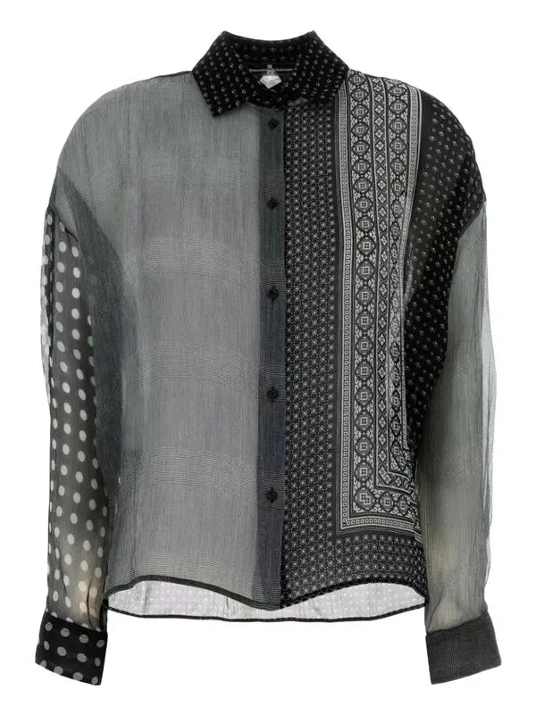 Ermanno Scervino Patchwork-print Silk Shirt - Black