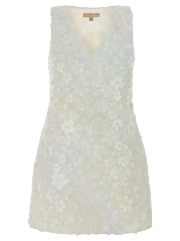 Michael Kors Sequin-embellished Floral-appliqué Dress - Neutrals