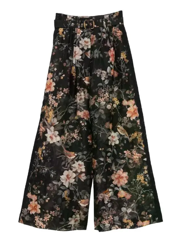 Zimmermann Carousel Floral-print Palazzo Pants - Black