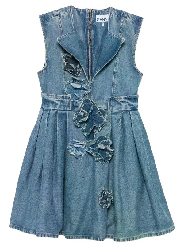 GANNI Flower-appliqué Mini Dress - Blue