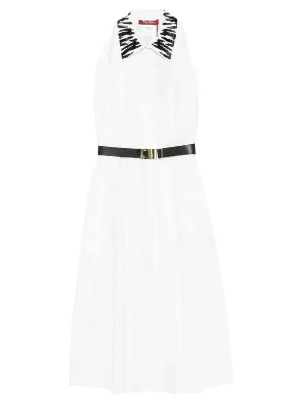 Max Mara Collared Belted Midi Dress - White