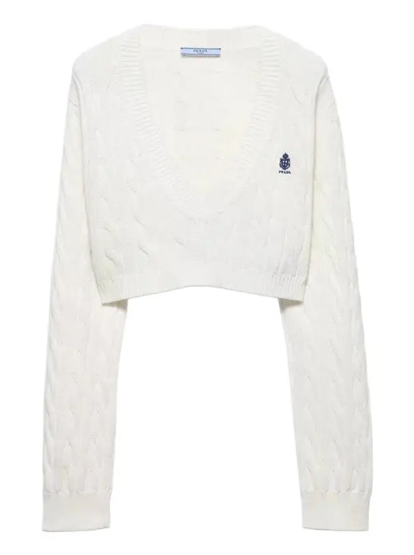 Prada V-neck Cotton Sweater - White