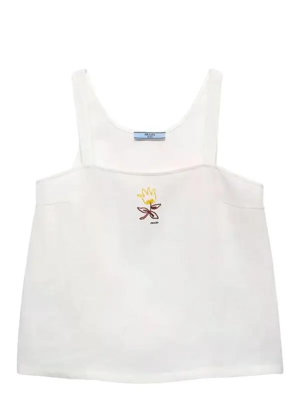 Prada Embroidered Linen Top - White
