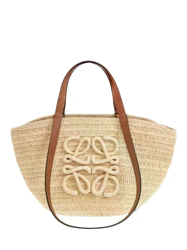 Loewe Raffia Tote Bag With Anagram Patch - Neutrals
