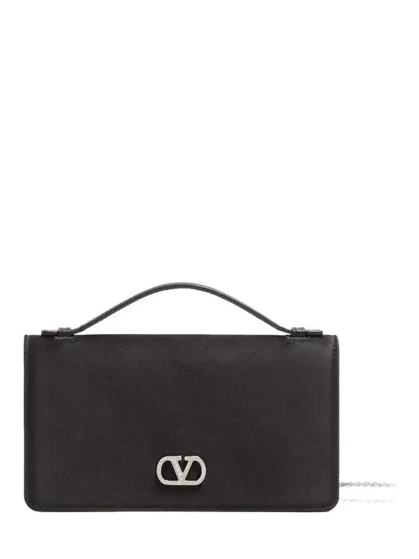 Valentino Garavani Vlogo Signature Chain Wallet In Satin With Jewel Logo - Black