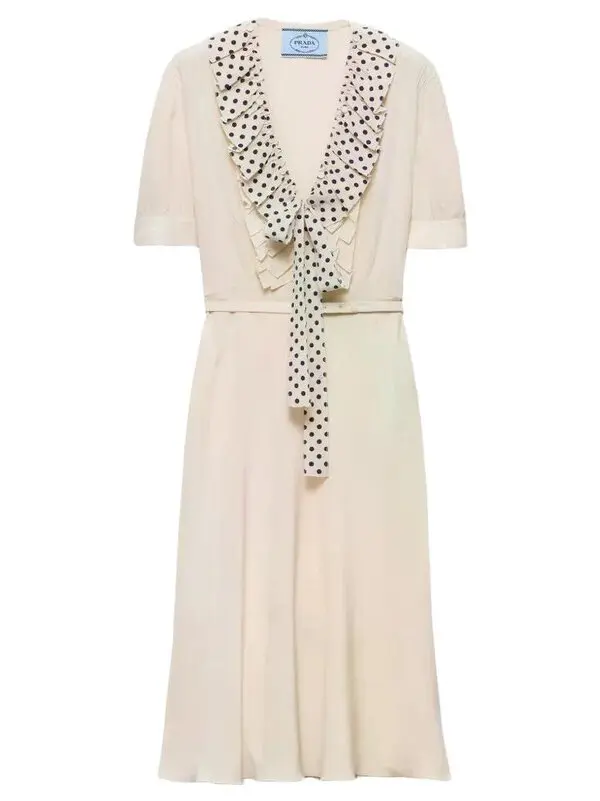 Prada Embroidered Marocain Dress - Neutrals