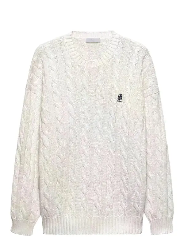Prada Cotton Cable-knit Crew-neck Sweater - White