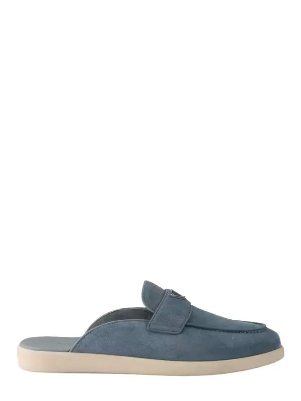 Prada Suede Mules With Enamelled Triangle Logo - Blue