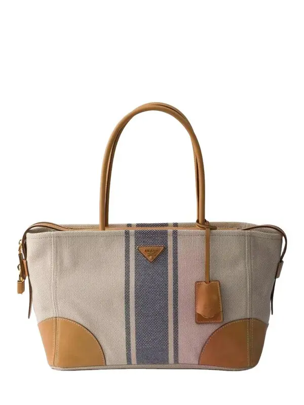 Prada Canvas And Leather Large Shopper - Neutrals