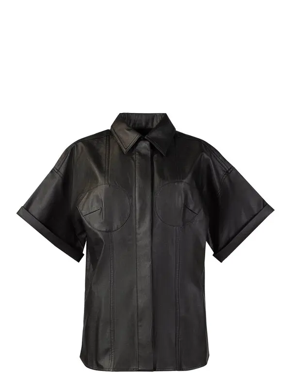 LENDROP STUDIOS Oversized Faux Leather Shirt - Black