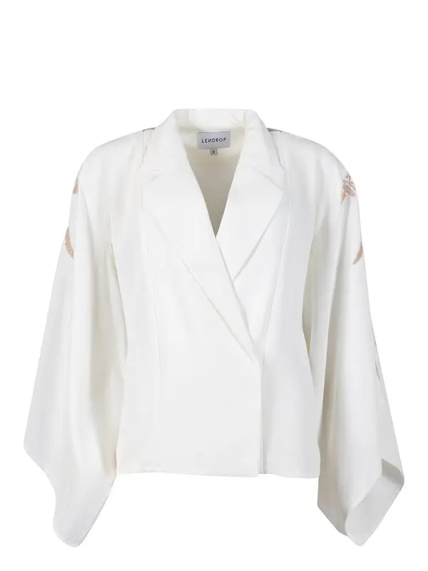 LENDROP STUDIOS Haruko Embroidered Kimono Sleeve Blouse - White
