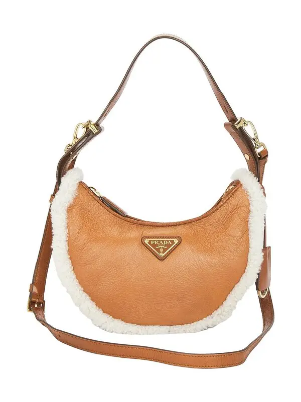 Prada Shearling Arque Shoulder Bag - Tan