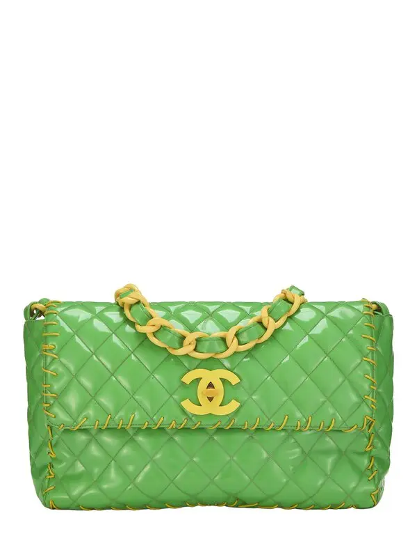 Chanel Vinyl Whipstitch Half Flap - Green