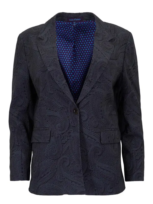 LORDS OF HARLECH Julia Crochet Paisley Caviar Tailored Blazer - Black