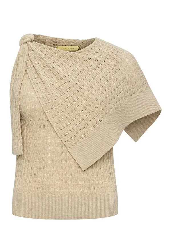 Hellessy Knit Knotted Cape Asymmetric Top - Neutral