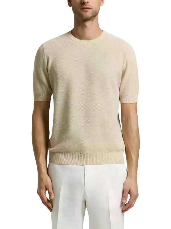 Peserico Textured Knit Crew Neck Short Sleeve Top - Neutrals