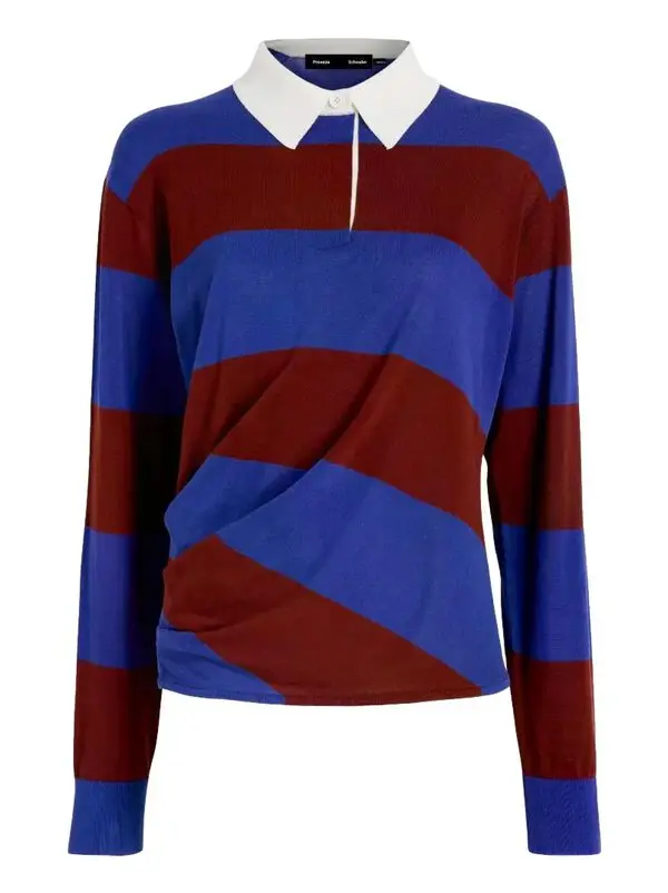 Proenza Schouler Corinna Striped Draped Polo Top - Blue