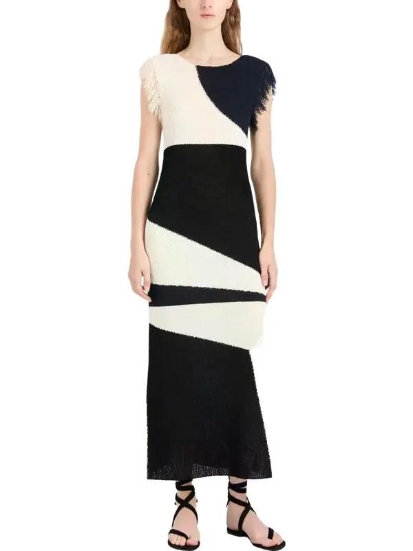 Proenza Schouler Saskia Maxi Dress With Textured Fringe Intarsia - Black