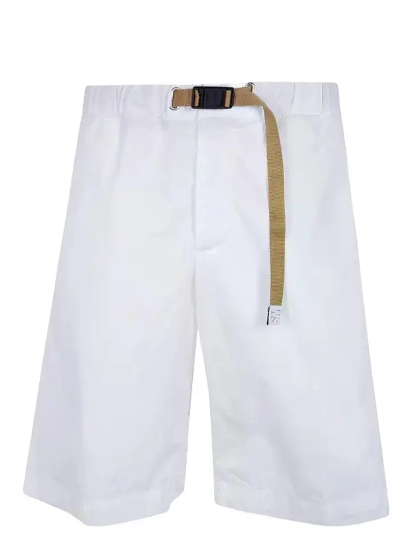WHITE SAND Belted Cotton Shorts - White