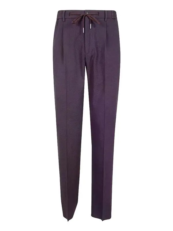 Tagliatore Seersucker Drawstring Trousers - Brown