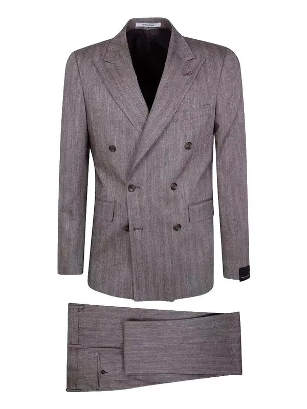 Tagliatore Herringbone Double-breasted Suit - Brown