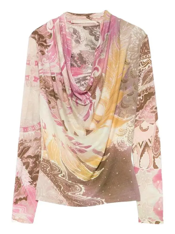 Roberto Cavalli 2000s Paisley Cowl-neck Blouse - Pink