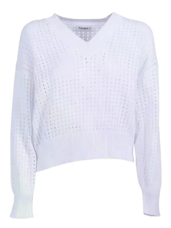 KANGRA Open-knit V-neck Sweatshirt - White