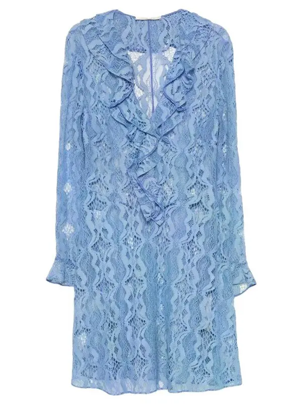 Roberto Cavalli 1990s Lace Mini Dress With Ruffle Trim - Blue