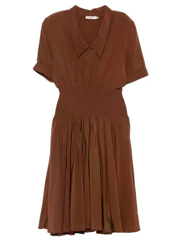 Dior 1980s Pleated Midi Dress With Shirred-waist - Brown