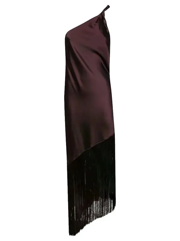 Pinko Fringe-trim One-shoulder Midi Dress - Purple
