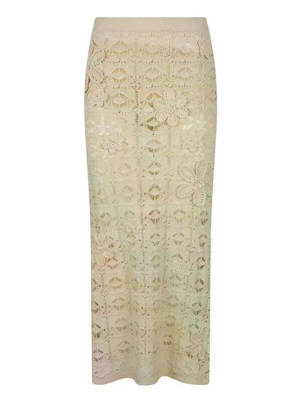 Pinko Floral-appliqué Crochet-knit Midi Skirt - Neutrals