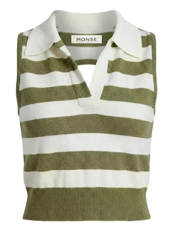 Monse Striped Polo-collar Top - Green