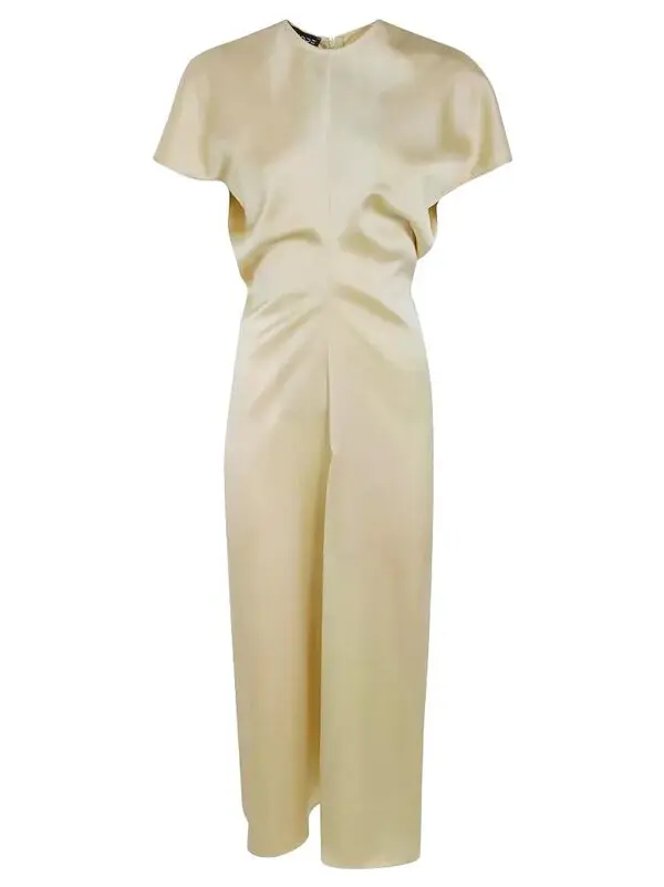 DRHOPE Satin-finish Gathered-waist Midi Dress - Neutrals